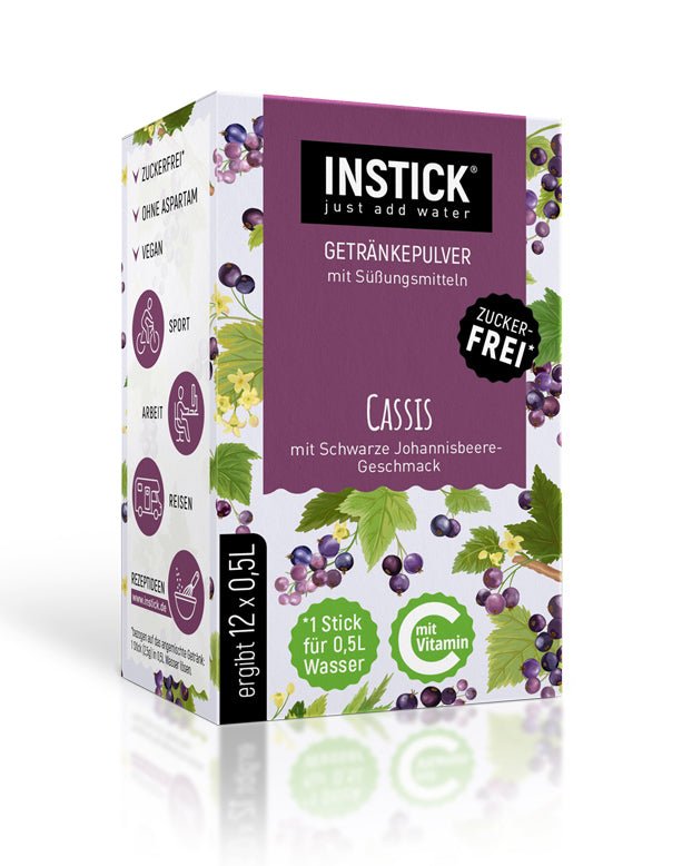 INSTICK Cassis 12x0.5l without carbohydrates/proteins – Zuckerschmuck